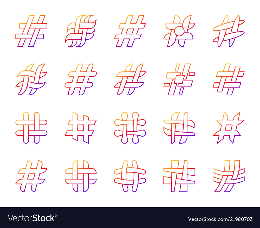 Hashtag simple color line icons set Royalty Free Vector