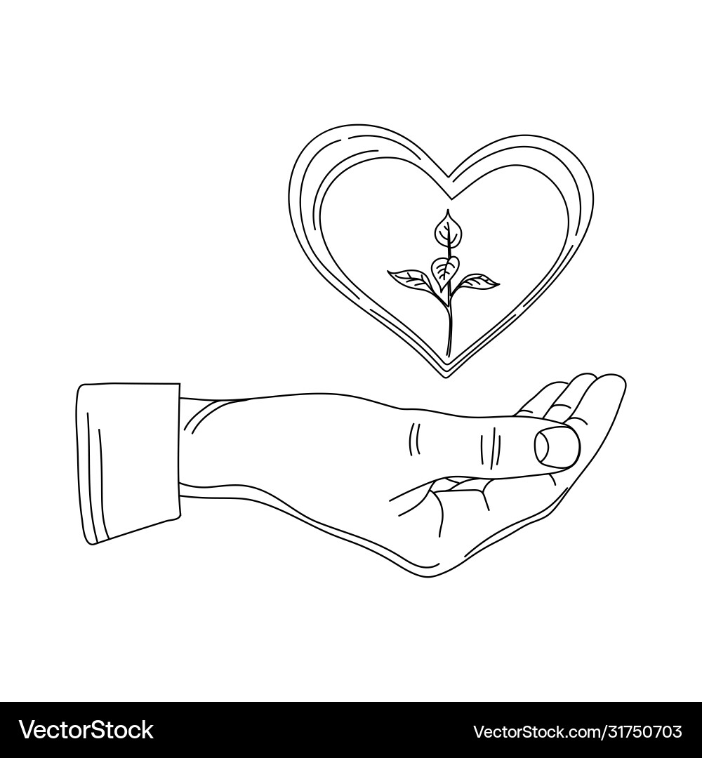 Heart on arm and sprout Royalty Free Vector Image