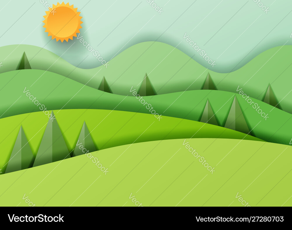 Paper beautiful nature landscape background Vector Image
