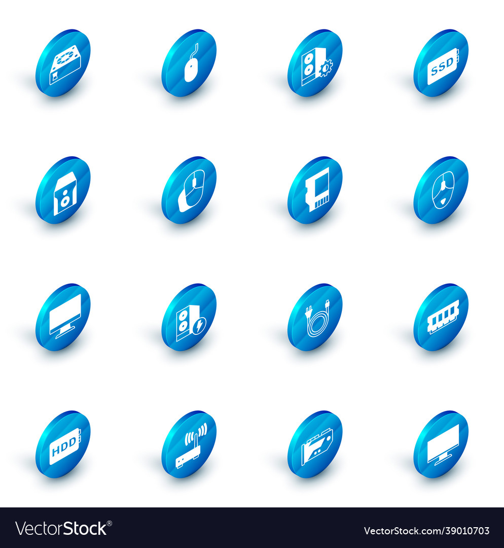Set Computer Mouse Case Computer Ssd Card Vector Image