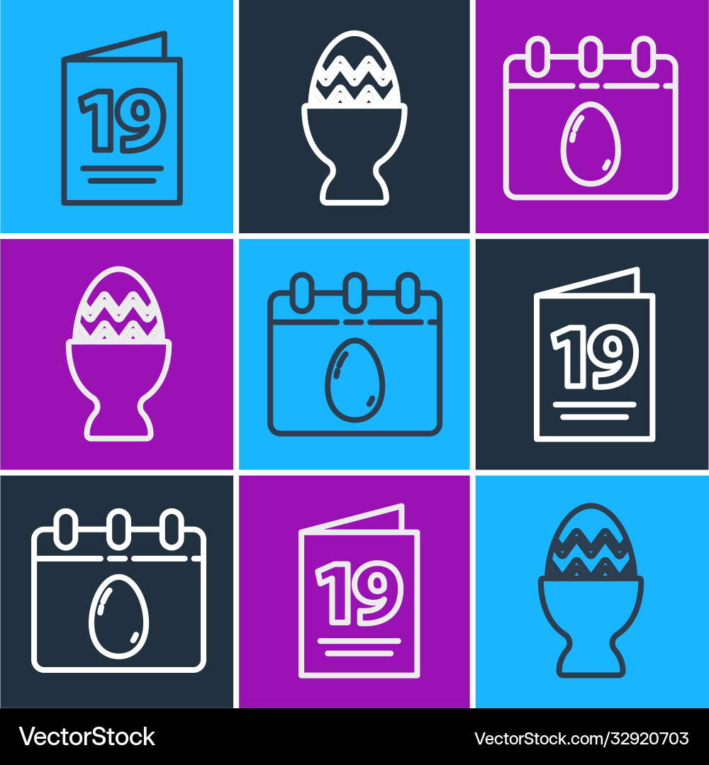 Set line greeting card with happy easter calendar Vector Image
