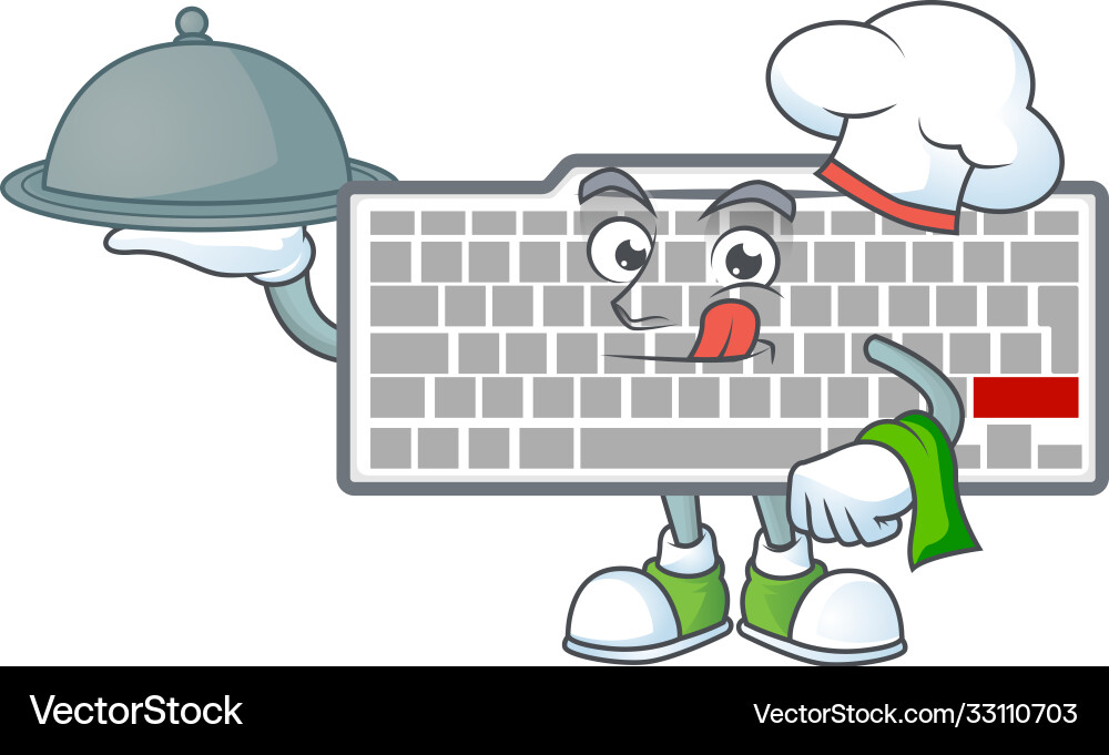 White keyboard as chef with food on tray ready Vector Image