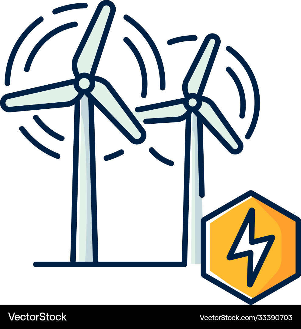 Wind power plant rgb color icon Royalty Free Vector Image