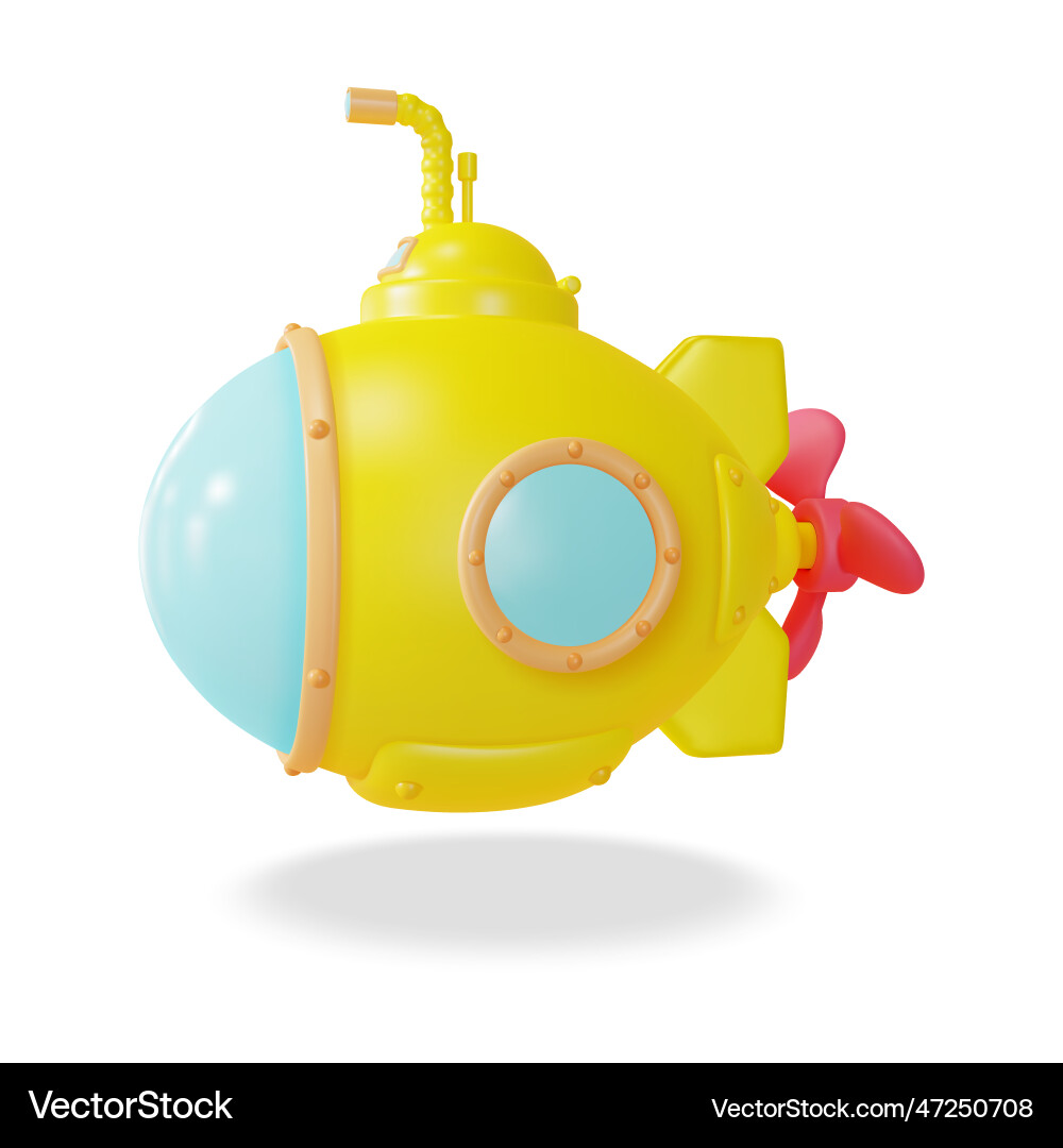 3d yellow submarine with periscope cartoon style Vector Image