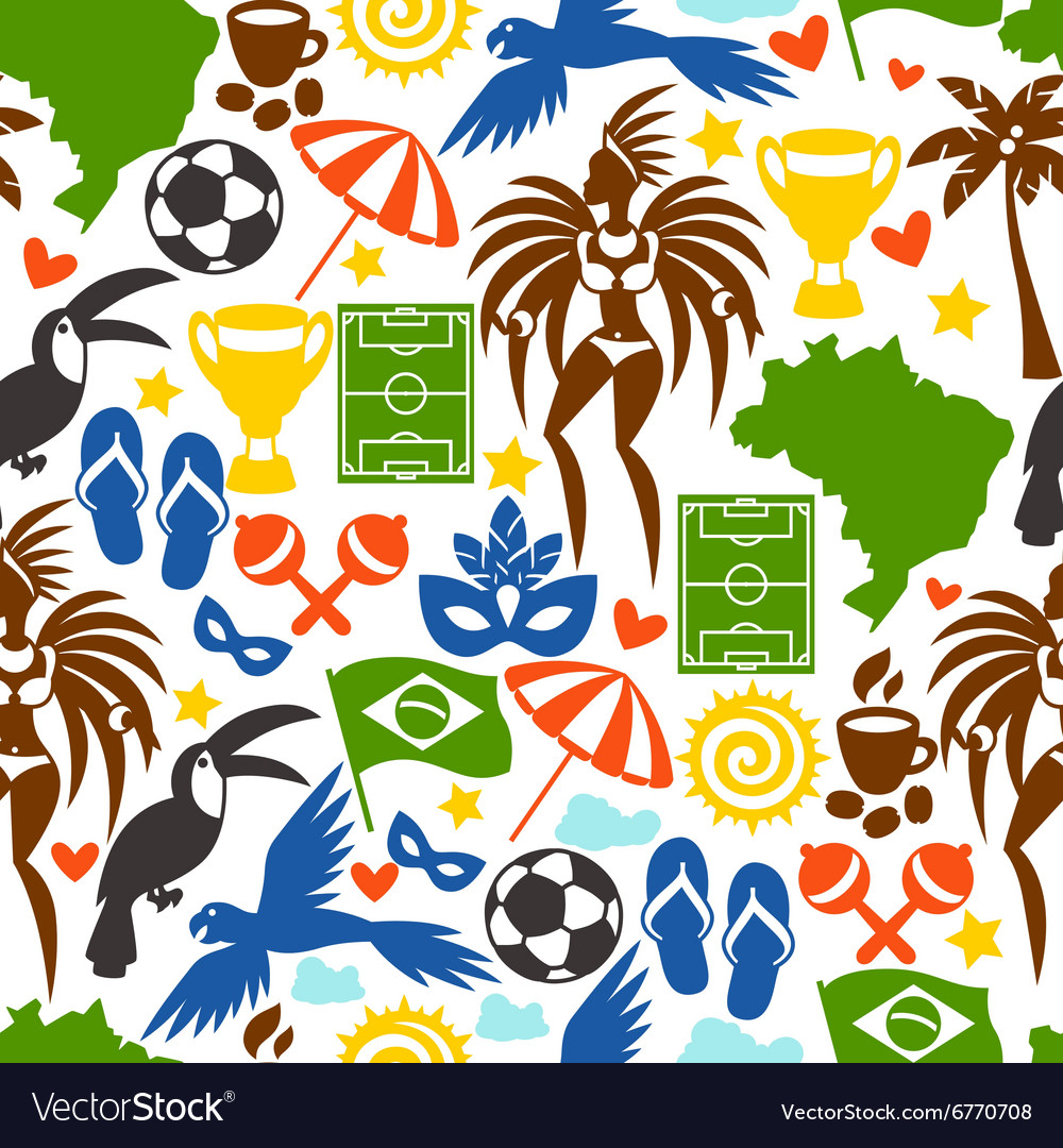 Brazil seamless pattern with stylized objects and Vector Image