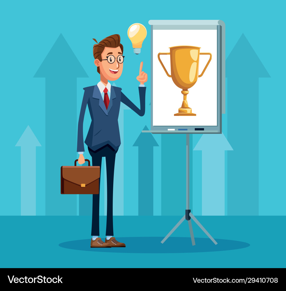Cartoon businessman standing pointing Royalty Free Vector