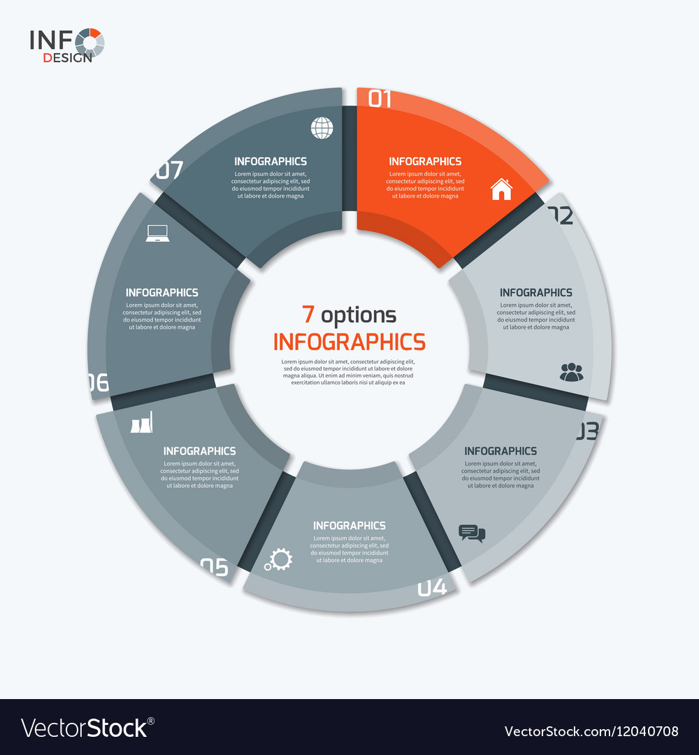 Circle chart infographic template with 7 options Vector Image