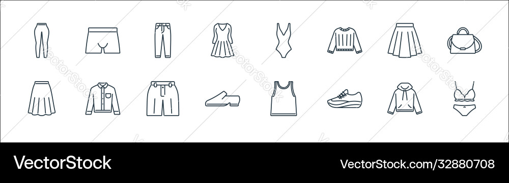 Clothes and outfit line icons linear set quality Vector Image
