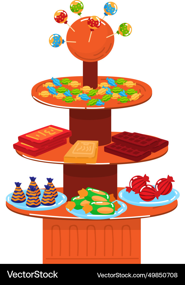 Colorful candy stand with lollipops gummies Vector Image