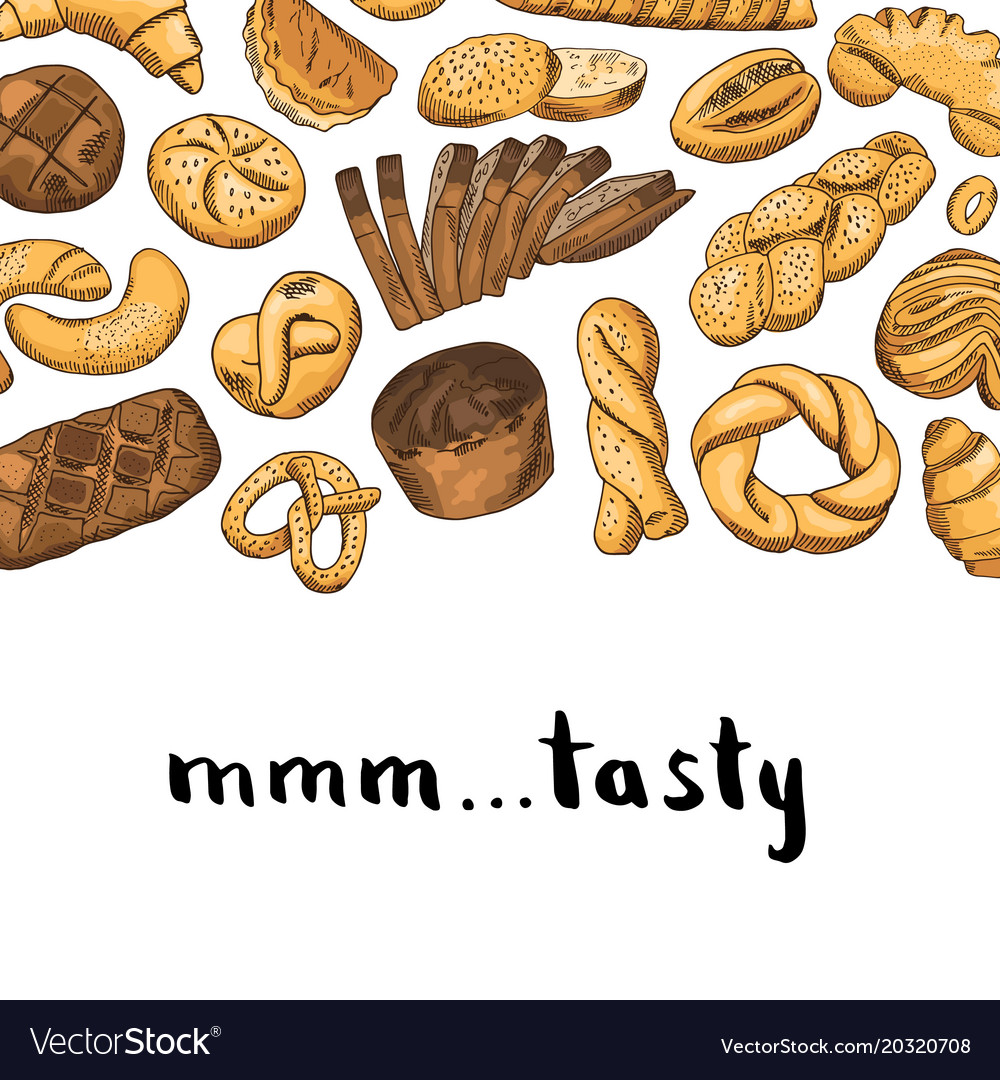 Hand drawn colored bakery elements Royalty Free Vector Image