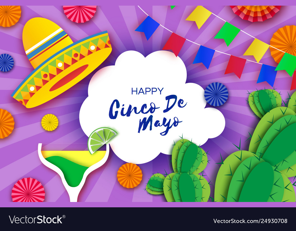 Happy cinco de mayo greeting card paper fan Vector Image