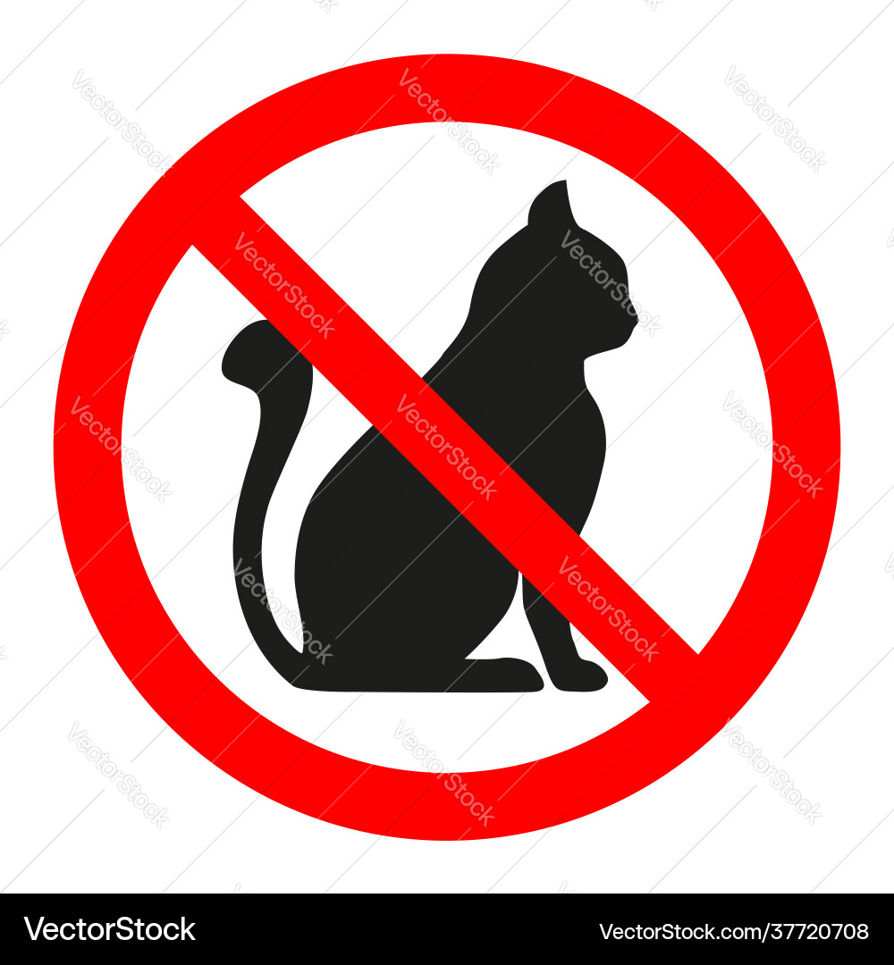 Red glass forbidden sign with black cat Royalty Free Vector