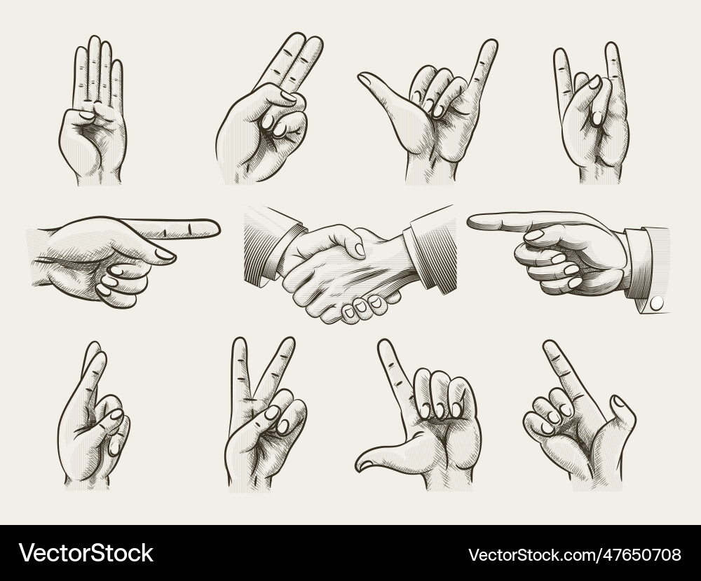 Set of vintage style hand gestures Royalty Free Vector Image