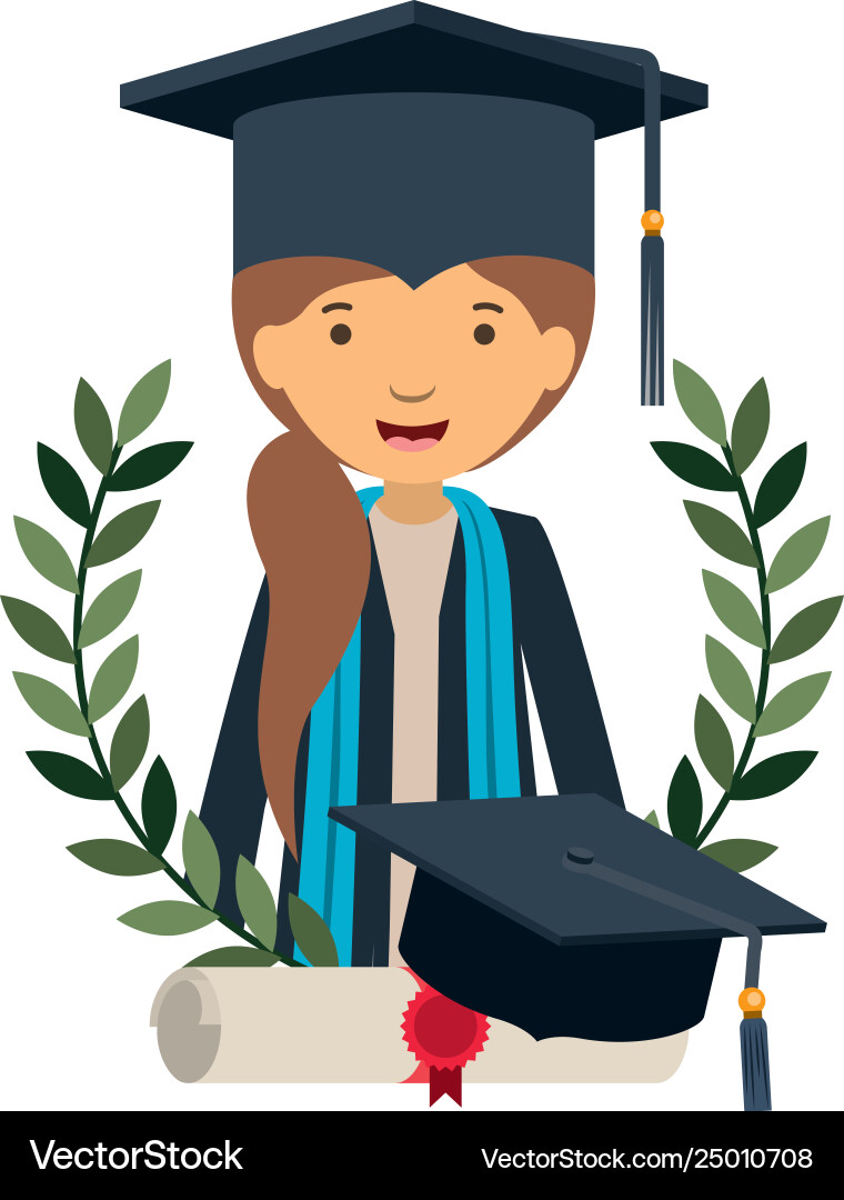 Woman graduating with certificate avatar character