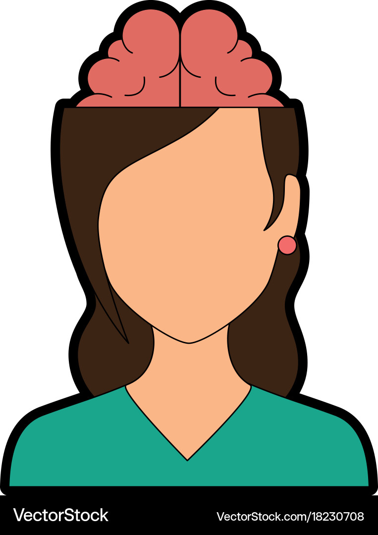Woman with brain avatar character Royalty Free Vector Image