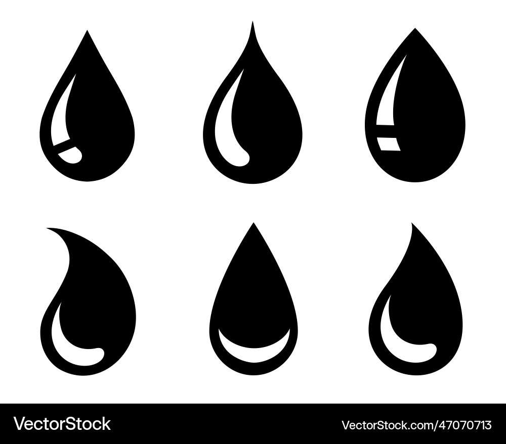 Black droplet and drops silhouettes set icon Vector Image
