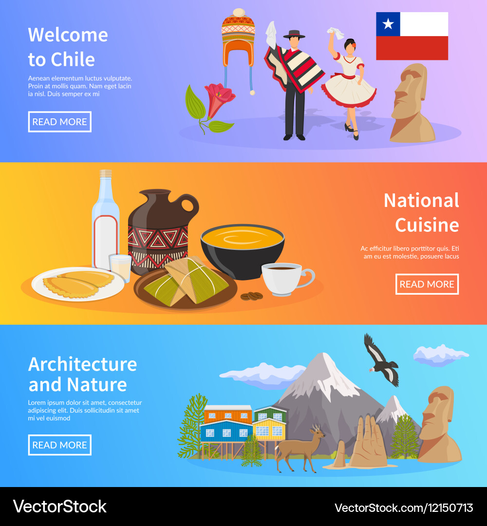Chile Flat Horizontal Banners Royalty Free Vector Image