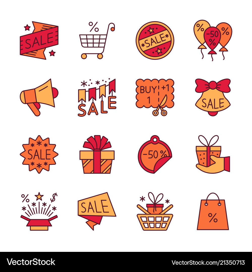 Clearance sale line icon set editable stroke Vector Image