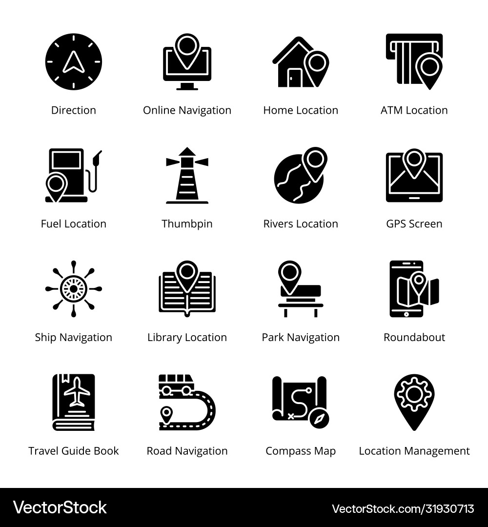 Navigation and gps glyph icons Royalty Free Vector Image