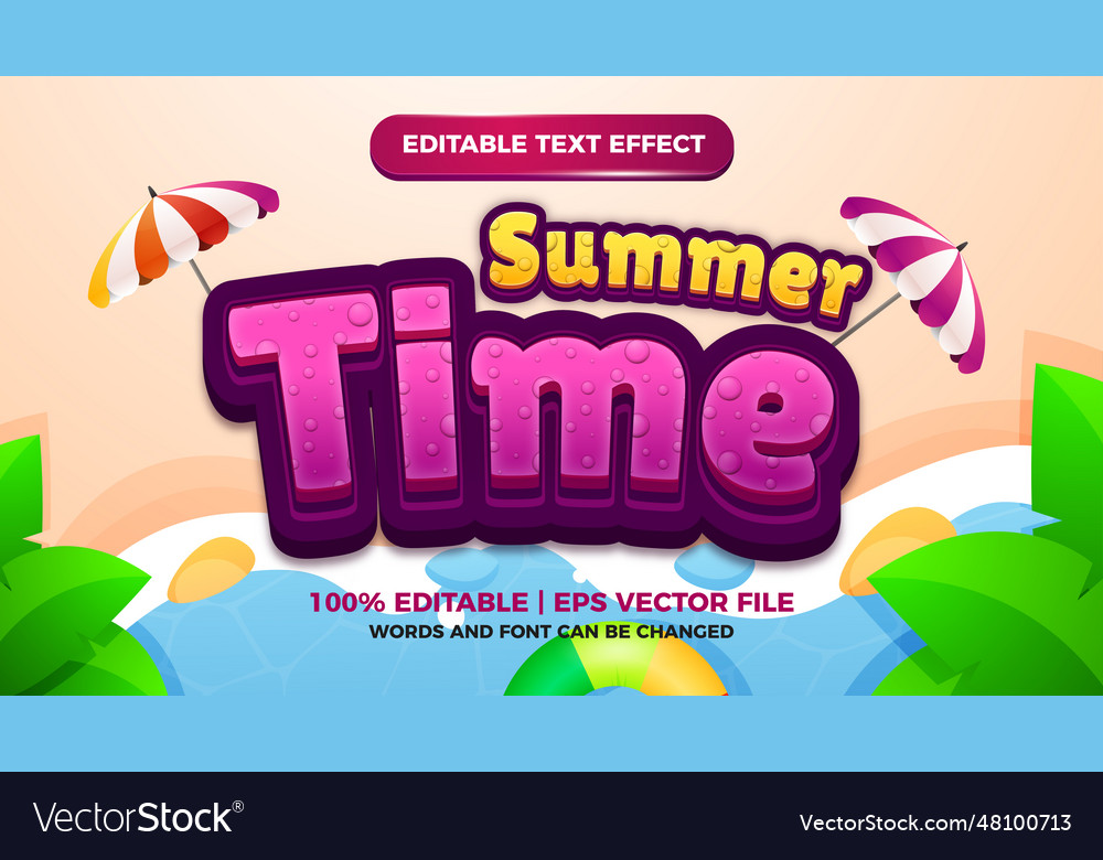 Summer time editable text effect for Royalty Free Vector