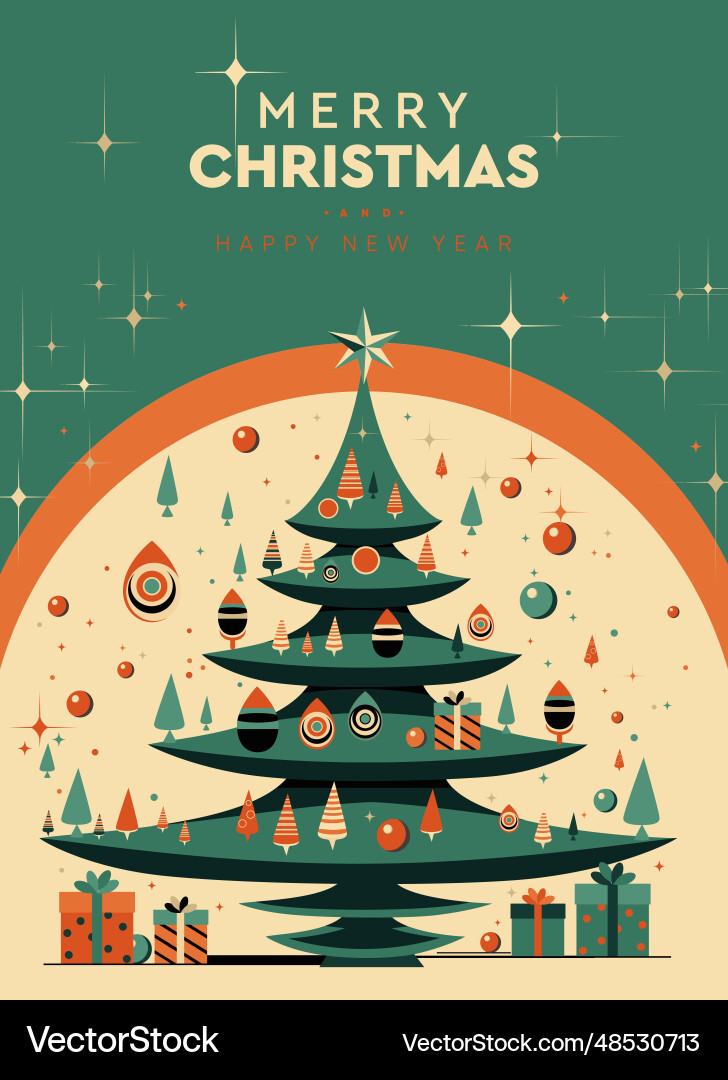 Xmas modern design with christmas tree ball star Vector Image