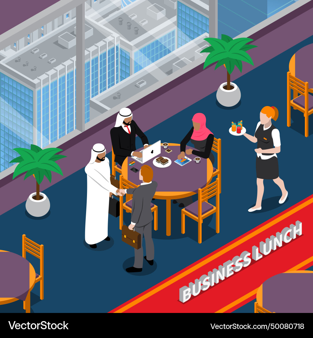 Arab persons business lunch isometric Royalty Free Vector