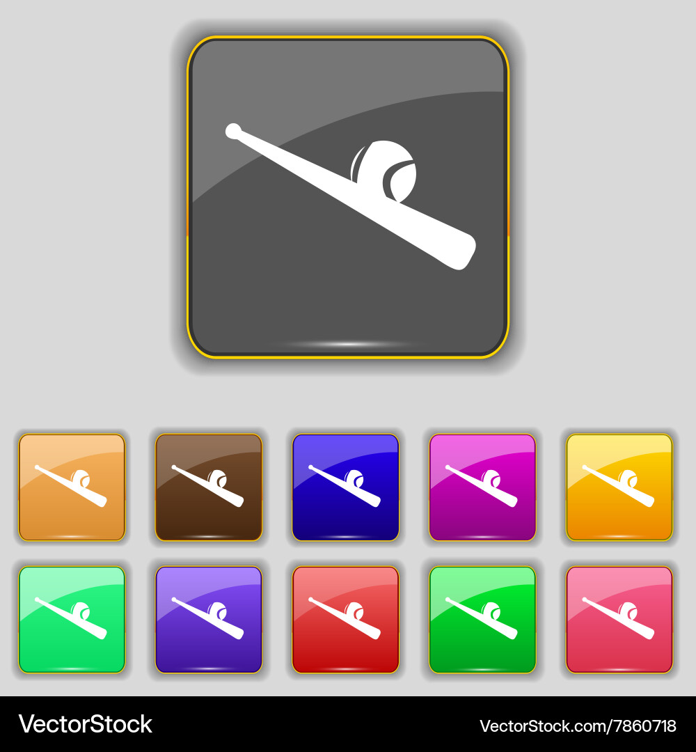 Baseball icon sign set with eleven colored buttons