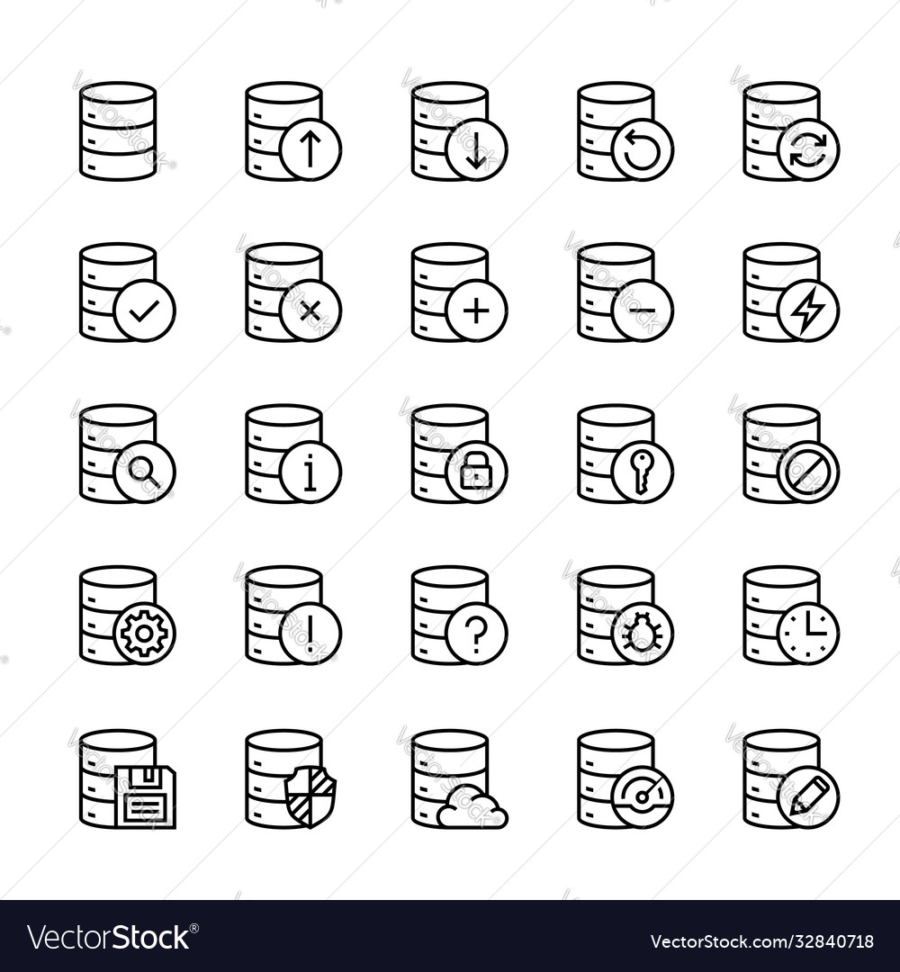 Database and data center icon set in thin line Vector Image