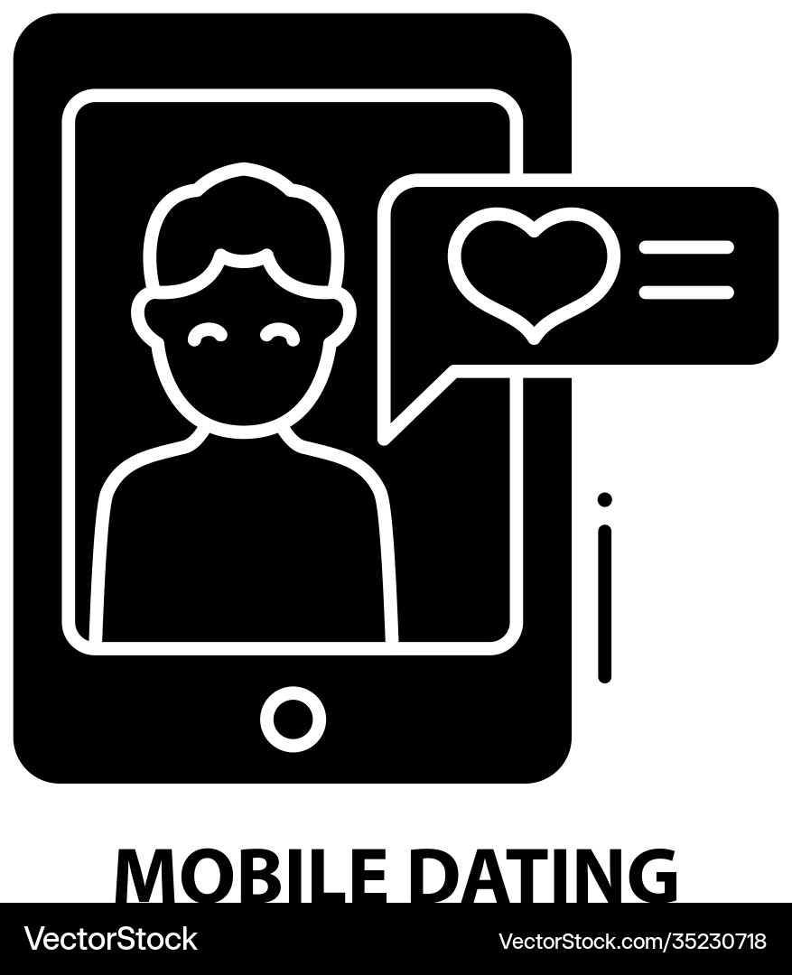 Mobile dating icon black sign Royalty Free Vector Image