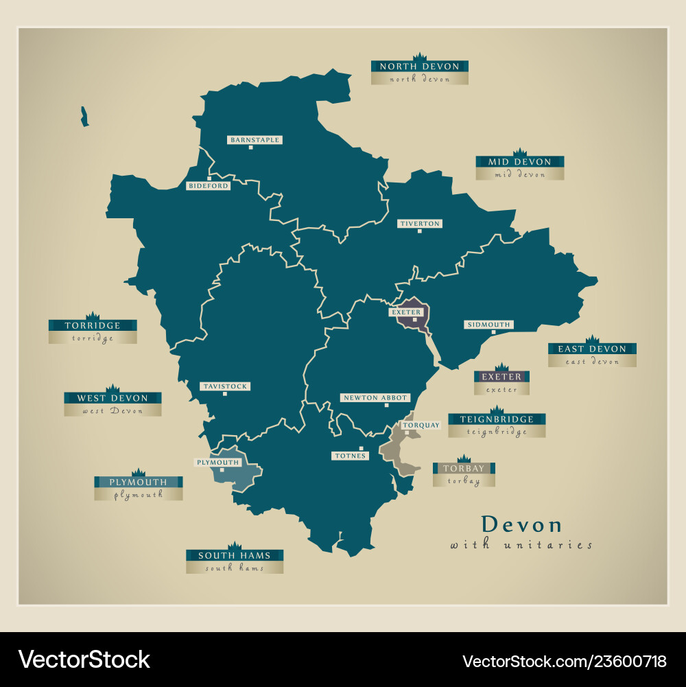 Modern map - devon county with unitaries Vector Image