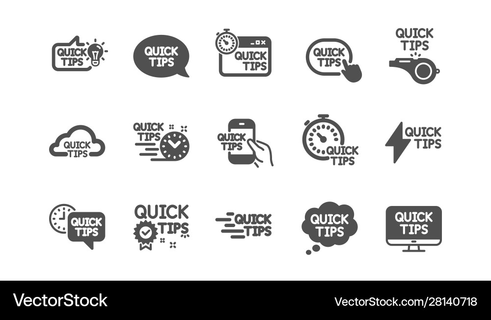 Quick tips icons helpful tricks solution Vector Image