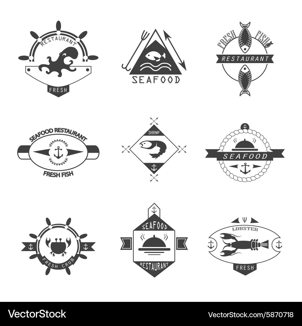 Set of seafood logos Royalty Free Vector Image