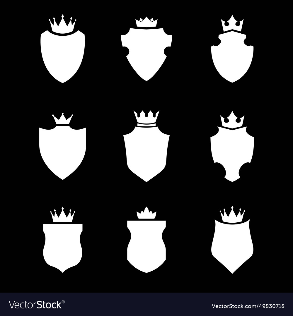 Silhouette Shield Icon Set In Vintage Style Vector Image
