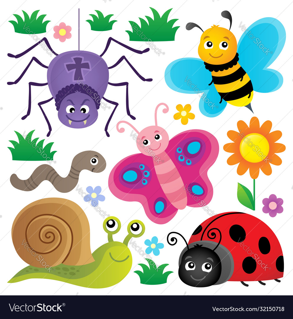 Spring animals and insect theme set 3 Royalty Free Vector