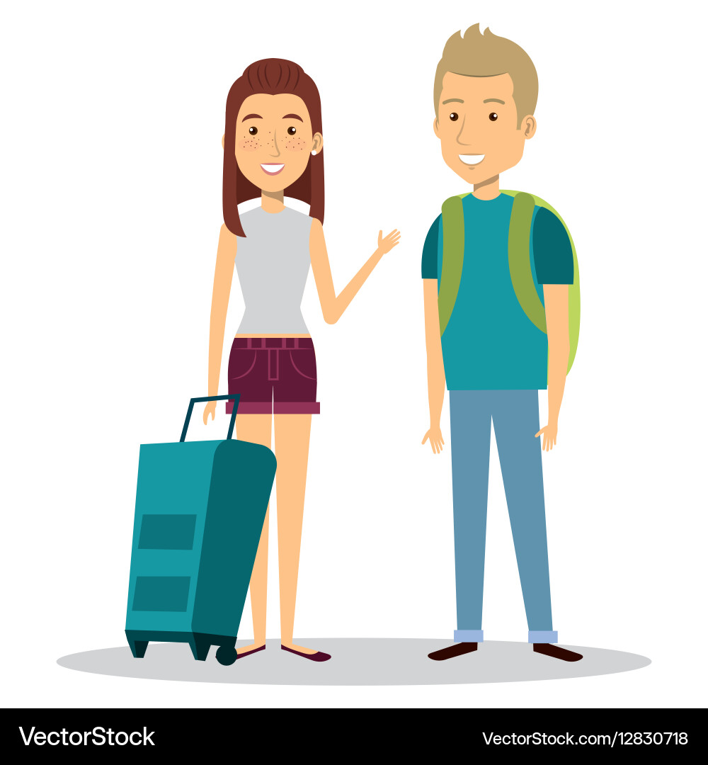 Travelers group with suitcases avatars Royalty Free Vector