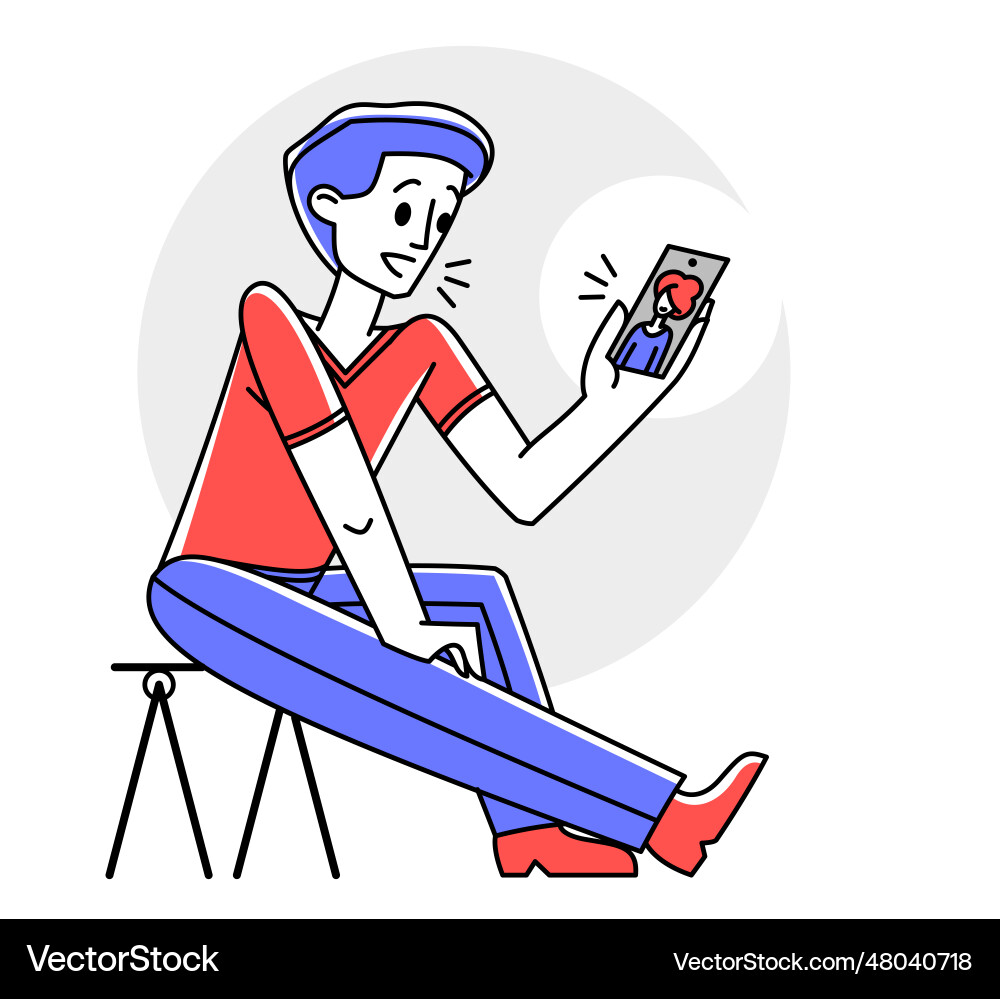 Young man with smartphone phone outline Royalty Free Vector