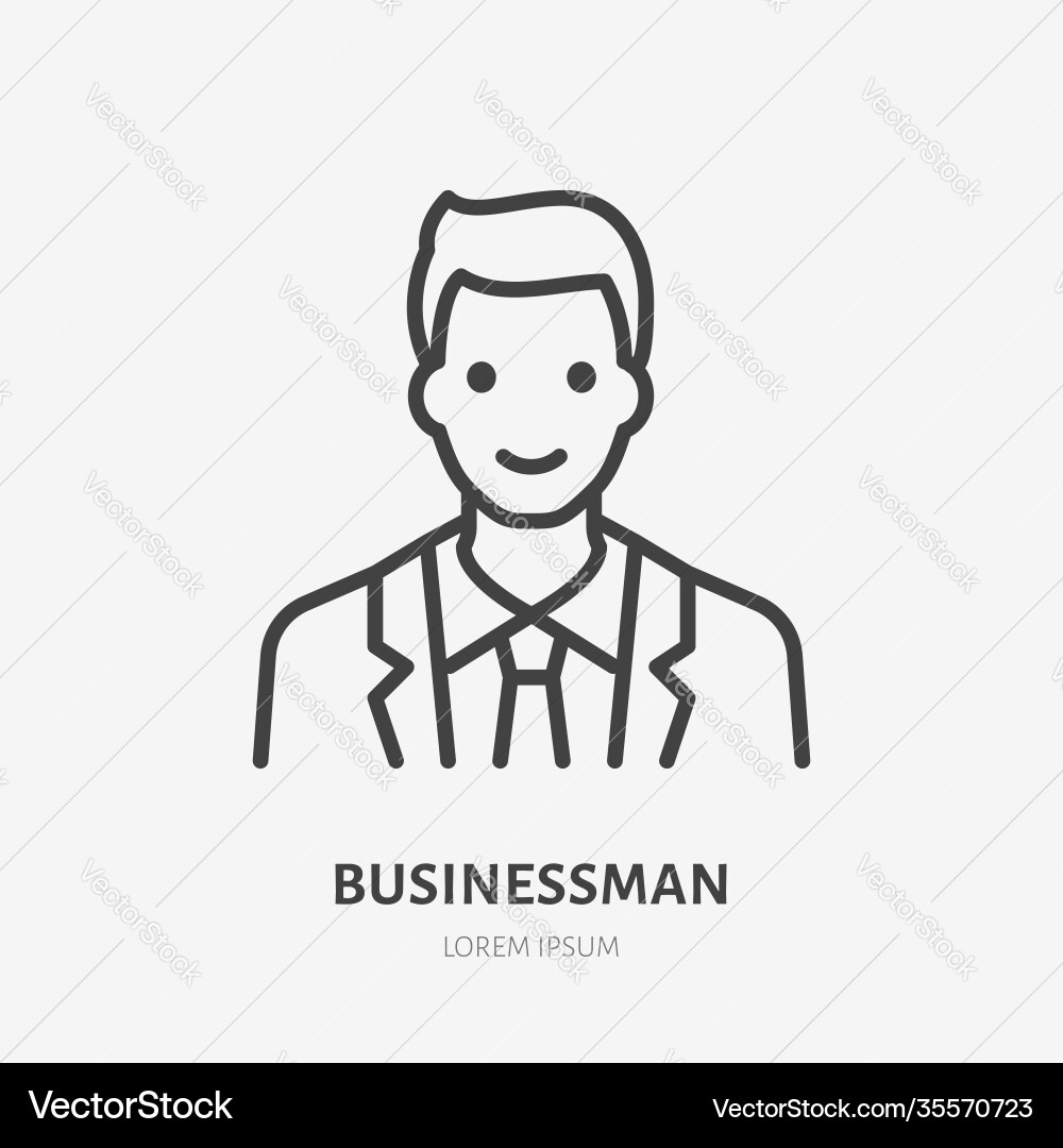 Businessman flat line icon outline Royalty Free Vector Image