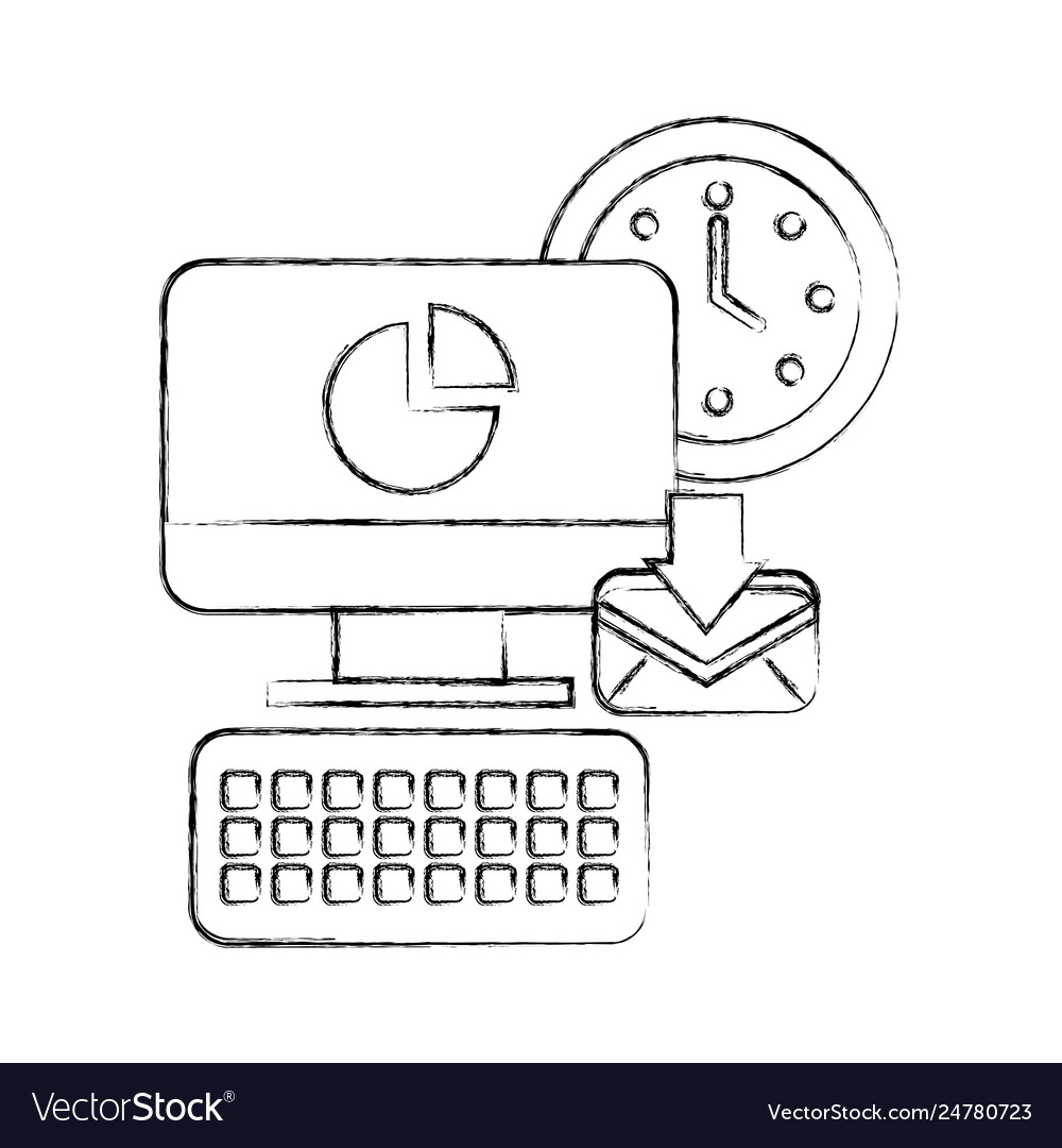 Computer receiving email clock time office Vector Image