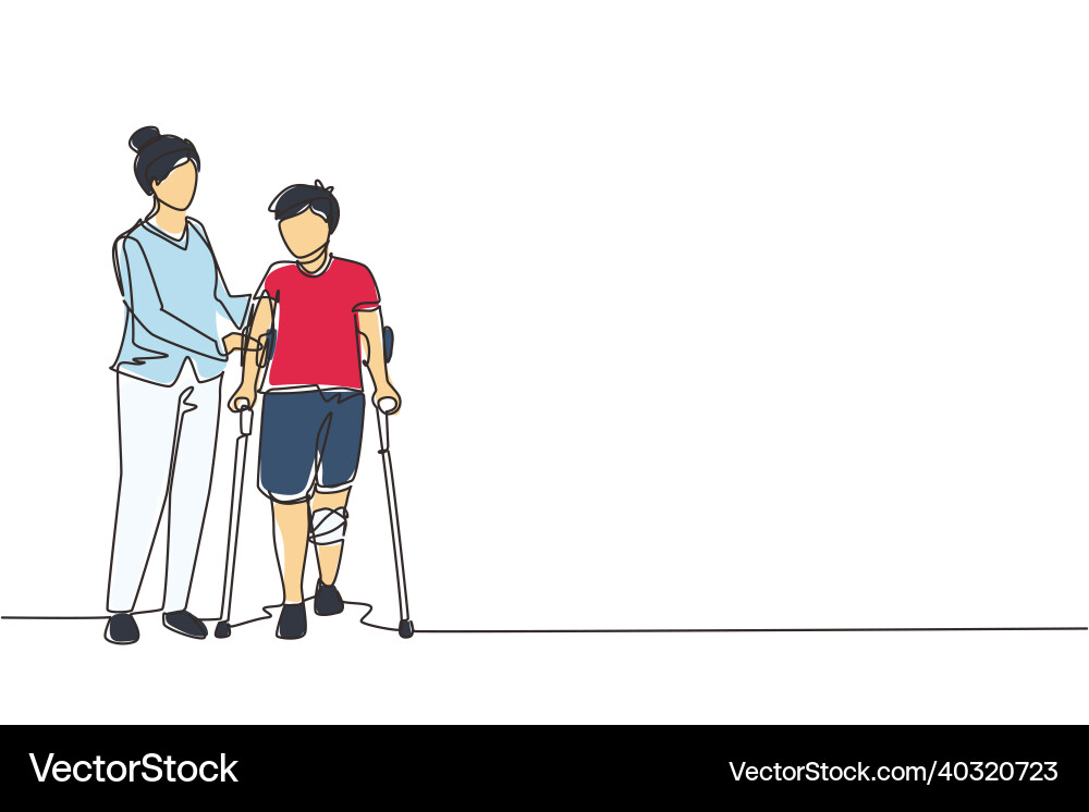 Continuous one line drawing rehabilitation center Vector Image