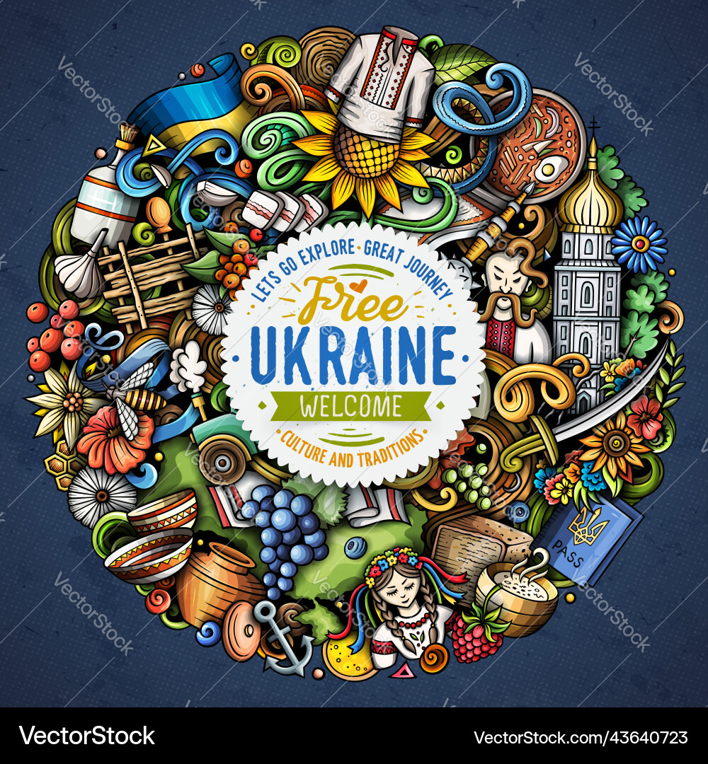 Ukraine cartoon doodles Royalty Free Vector Image