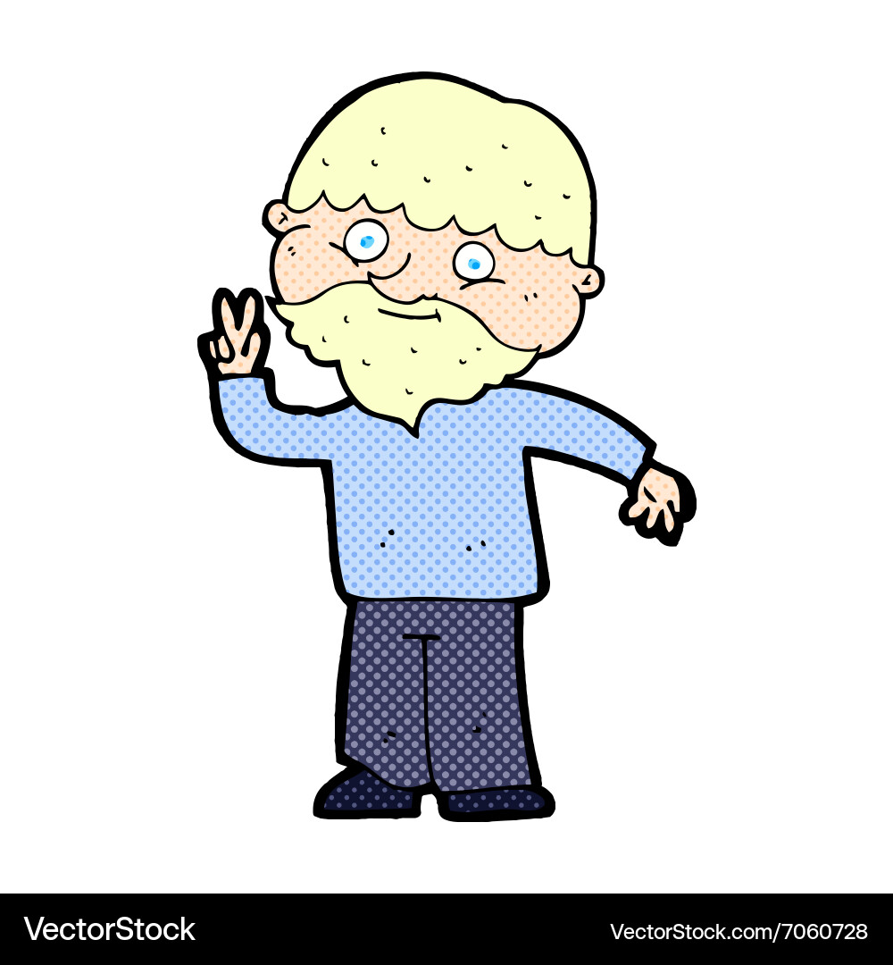 Comic cartoon man giving peace sign Royalty Free Vector