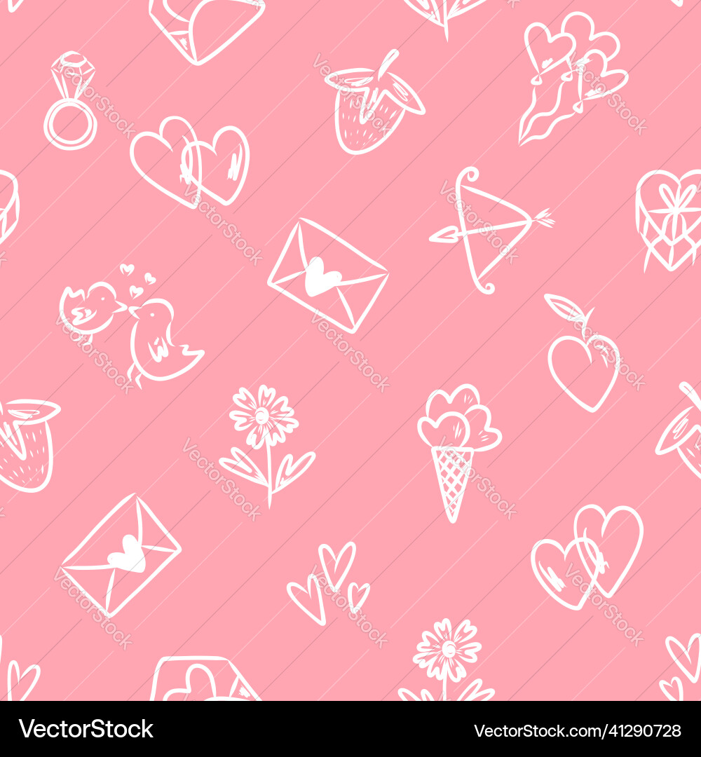 Cute pink hand drawn love symbols pattern Vector Image
