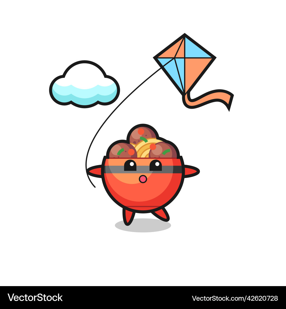 Meatball bowl mascot is playing kite Royalty Free Vector