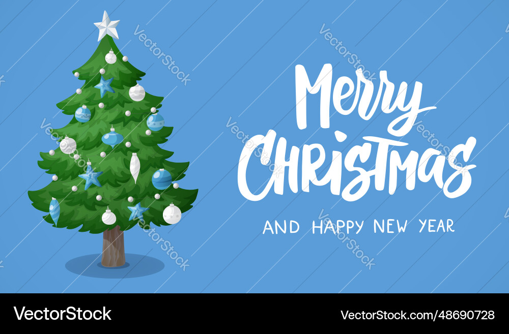 Merry christmas card cartoon tree Royalty Free Vector Image