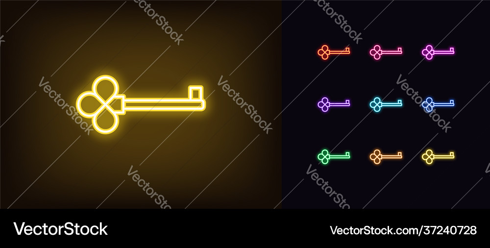 Neon key icon glowing sign outline magic Vector Image
