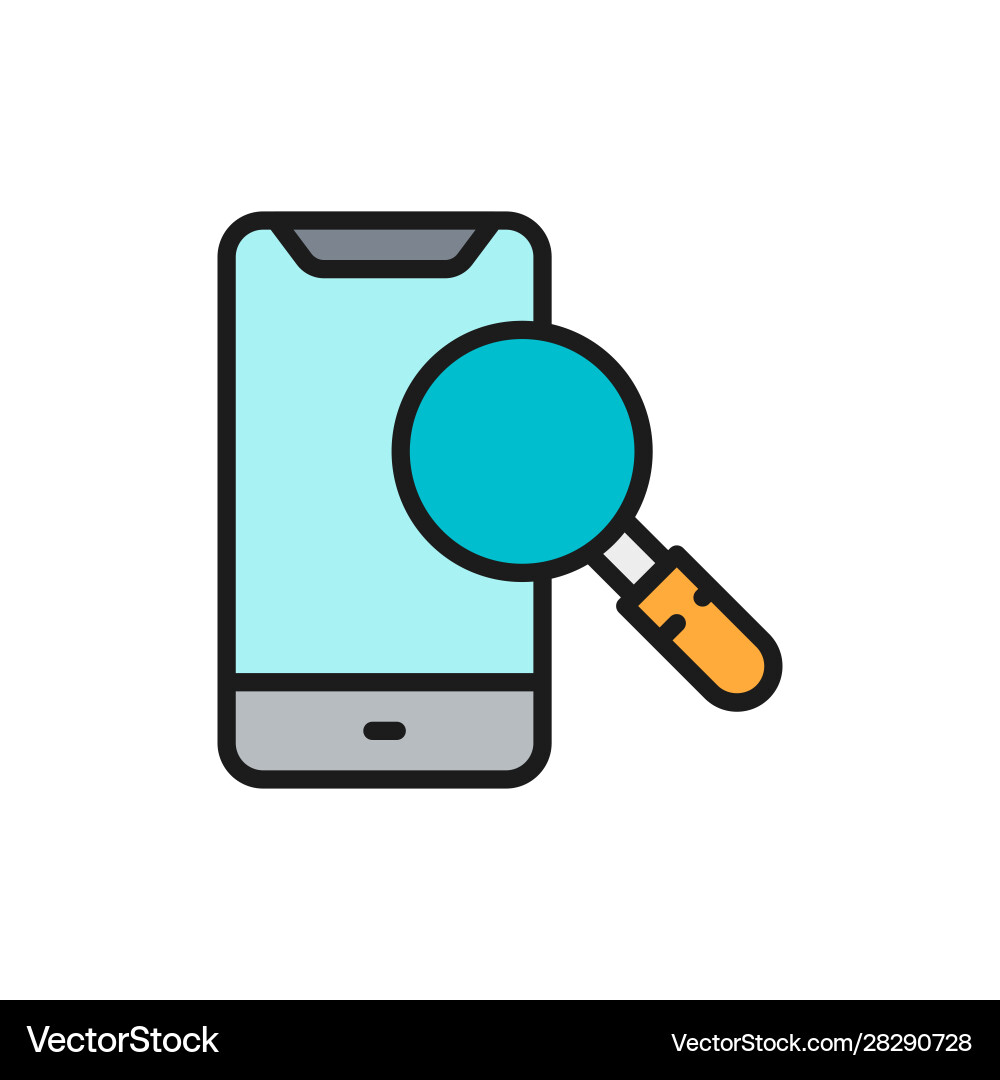 Smartphone with loupe search phone flat color Vector Image