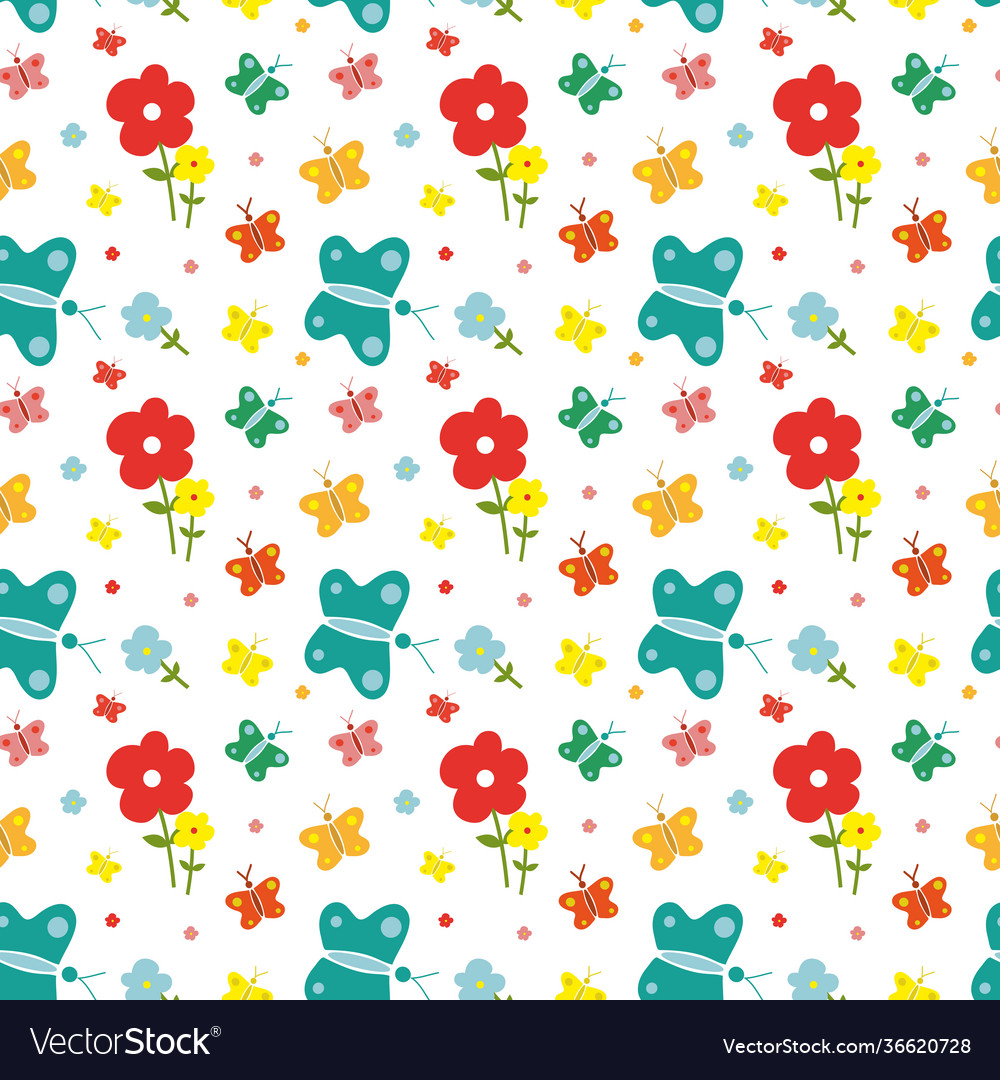 Spring flowers pattern with butterfly image Vector Image