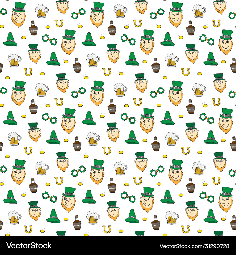 St patricks day hand drawn doodle seamless Vector Image