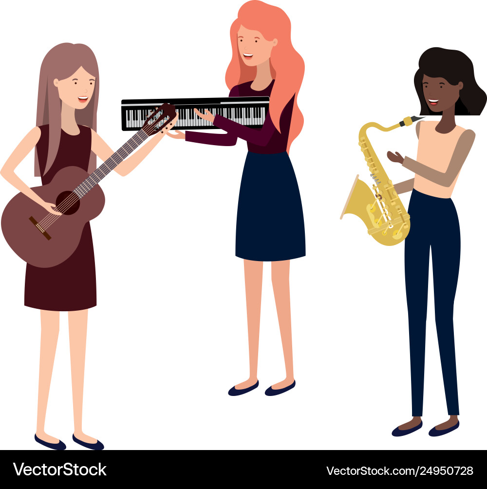 Women with musical instruments character Vector Image