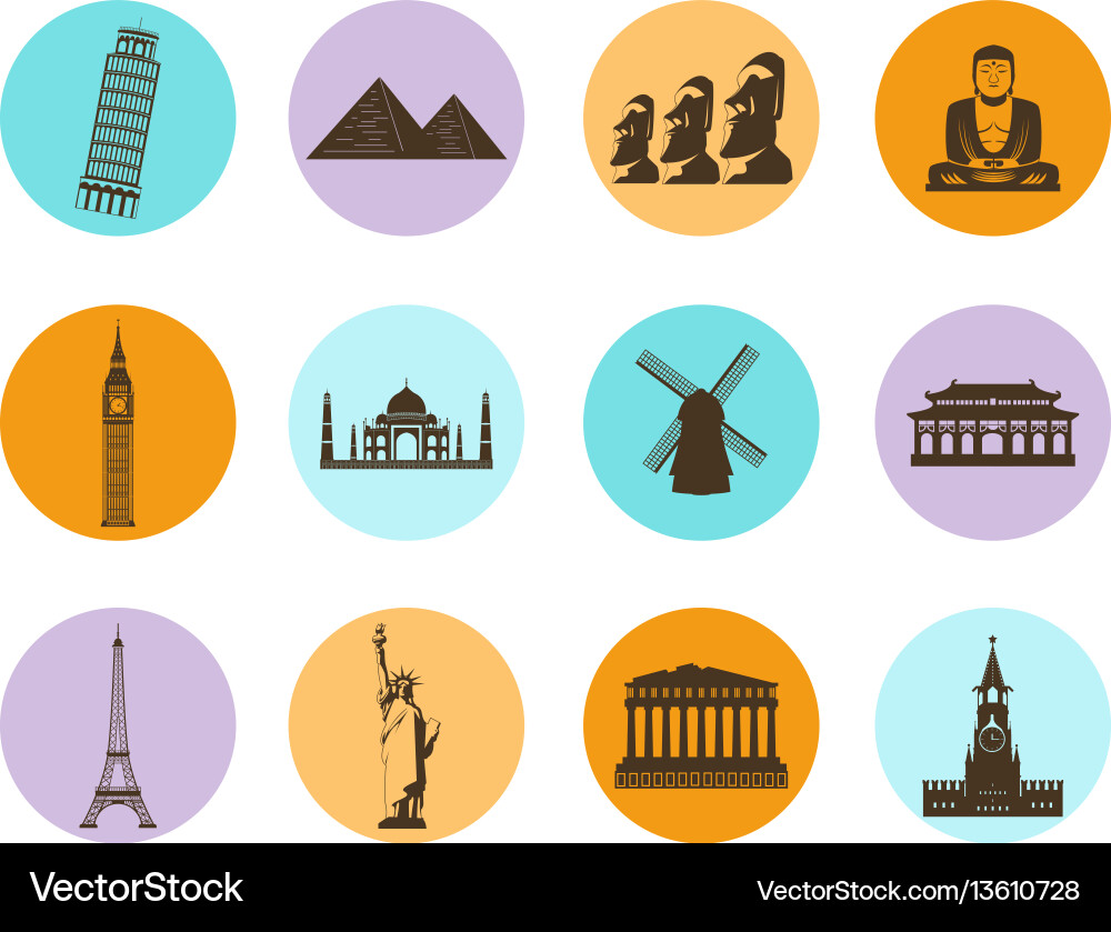 World landmarks flat icons set Royalty Free Vector Image